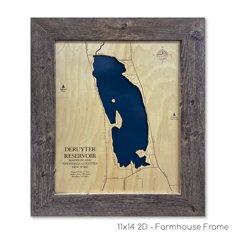 Deruyter Reservoir Map Deruyter Lake Map Wood Lake Map Wood - Etsy