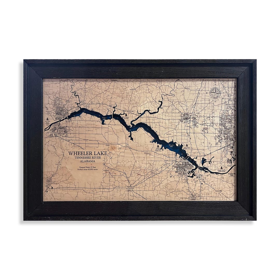 Wheeler Lake Map, Tennessee River Map, Maine Map, Wood Lake Map, Custom ...