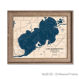 Lake Koshkonog Map, Custom Lake Map, Wood Lake Map, 3D Wall Art ...