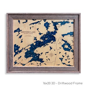 Kennisis Lake Map, Custom Lake Map, Wood Lake Map, 3D Wall Art, Contour ...