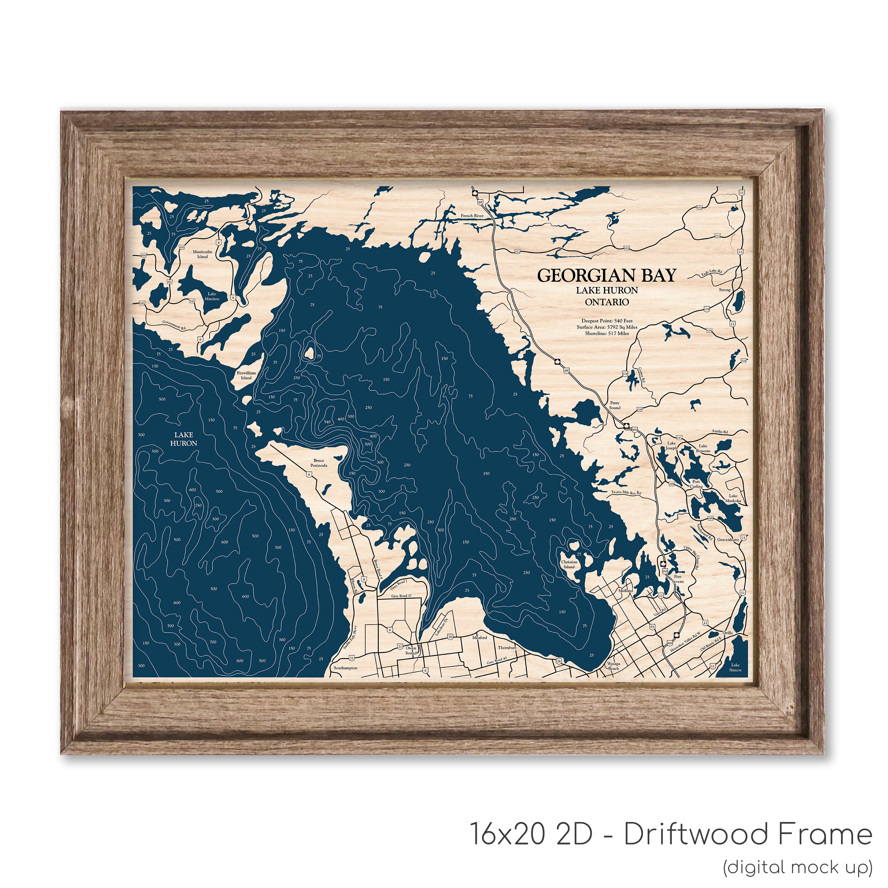 Georgian Bay Map Lake Huron Map Custom Lake Map Wood Lake - Etsy Australia
