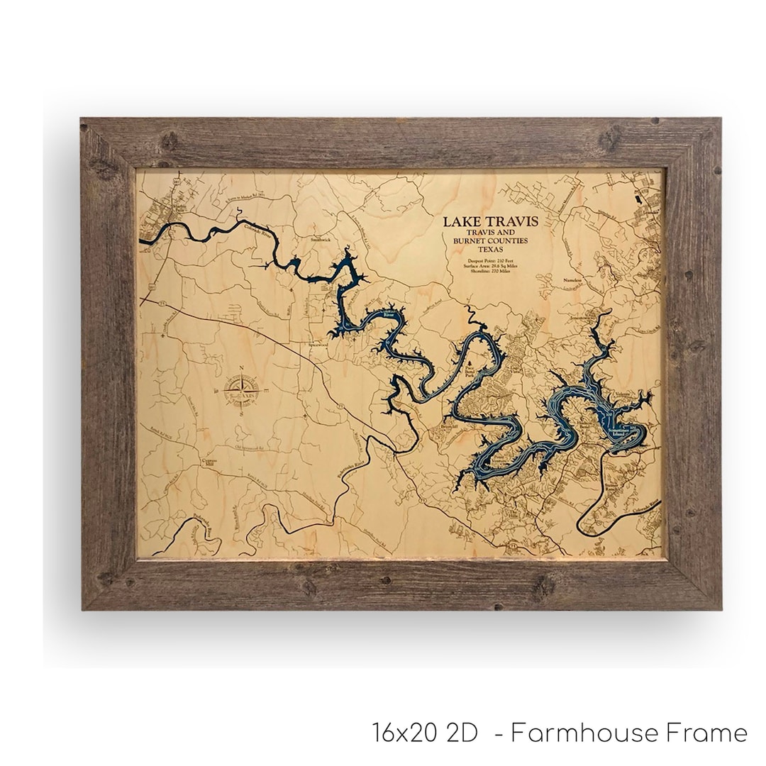 Lake Travis Map, 3D Lake Map, Wood Lake Map, Custom Lake Map, Custom ...