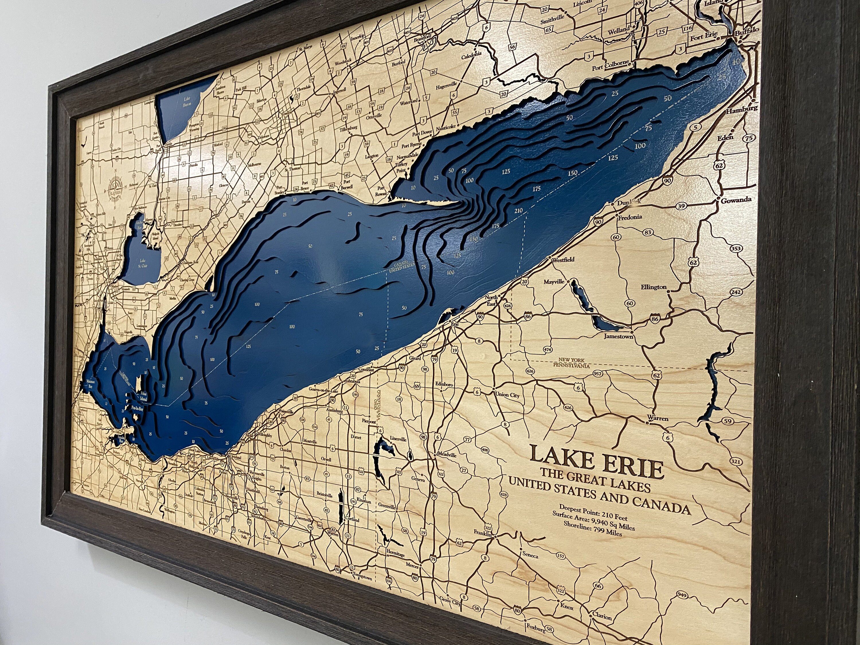 Lake Erie Dimensional Wood Carved Depth Contour Map | Etsy