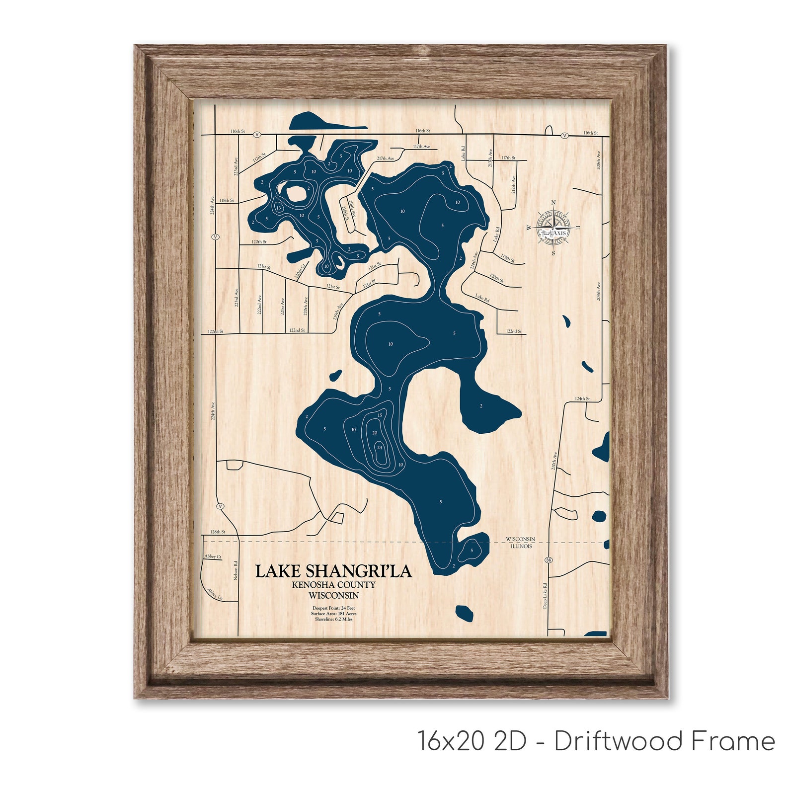 Lake Shangri'la Map Wood Lake Map Custom Lake Map - Etsy