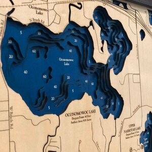 Nagawicka Lake Map, Oconomowoc Lake Map, Custom Wood Map, 3D Wall Art ...