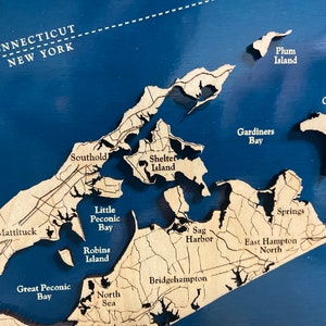 Peconic Bay Map, Long Island Map, Custom Wood Map, 3D Wood Map, Custom ...