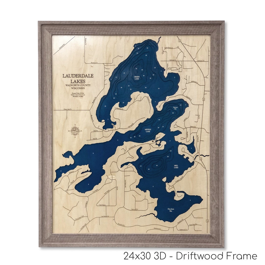 Lauderdale Lakes - Custom Wood Map - Art - 3D Wall Art - Contour Map ...