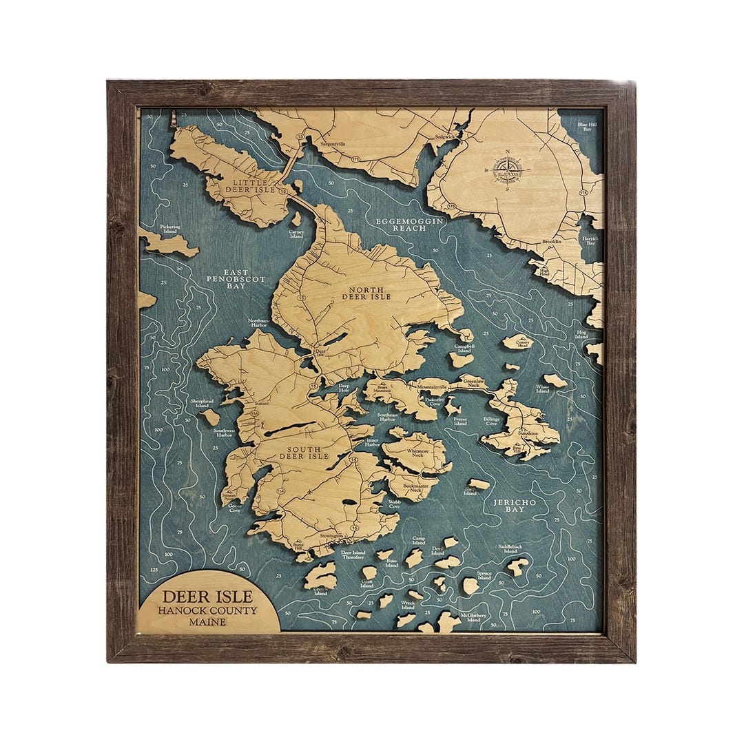 Deer Isle Map, Custom Wood Map, Custom Lake Art, 3D Wall Art, Contour ...