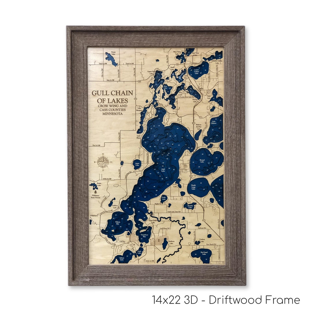 Gull Chain of Lakes Map, Custom Wood Map, 3D Wall Art, Contour Map ...