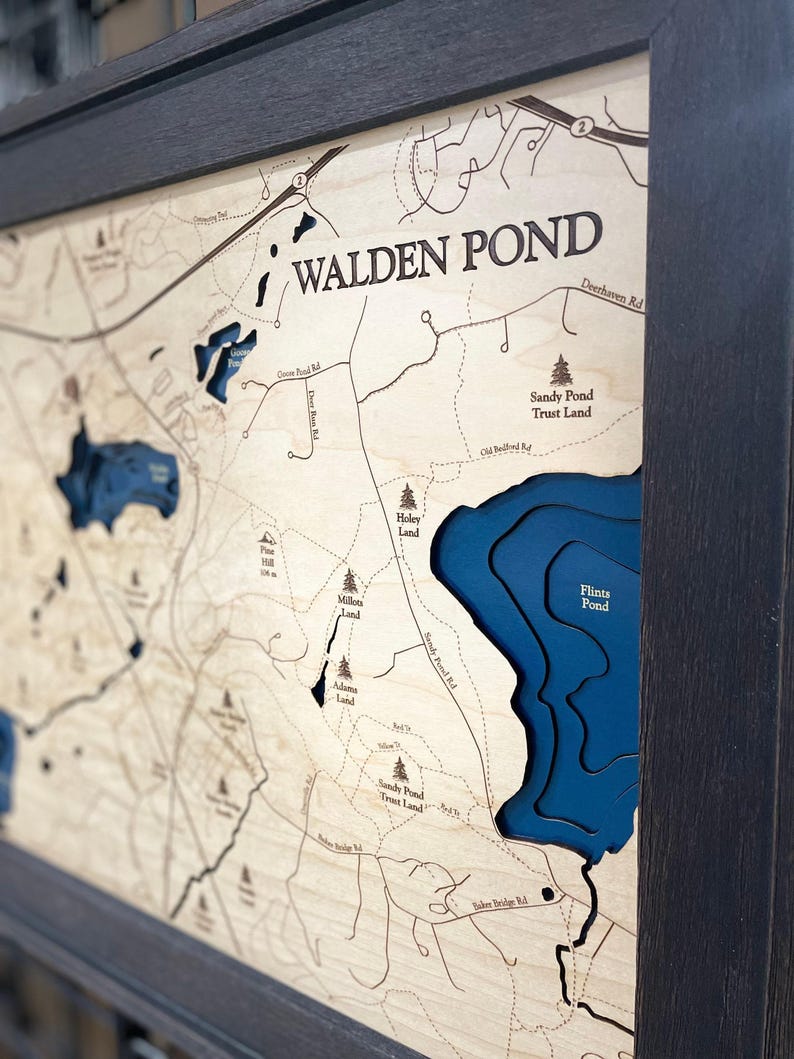 Walden Pond Map, Thoreau Cabin, Walden Pond, Custom Lake Map, Custom ...