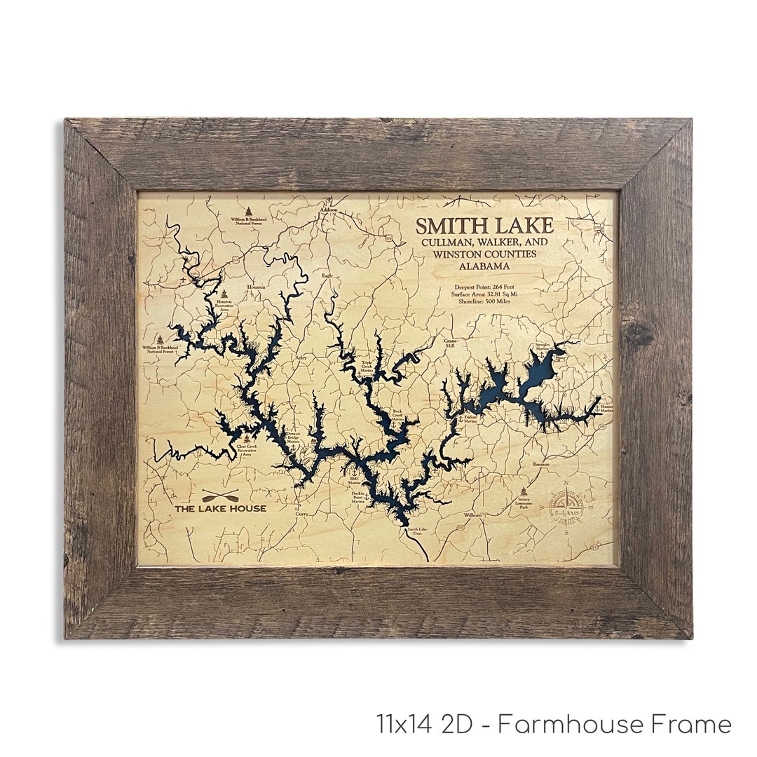 Smith Lake Map, Smith Lake, Cabin Decor, Camping Map, Wood Lake Map ...