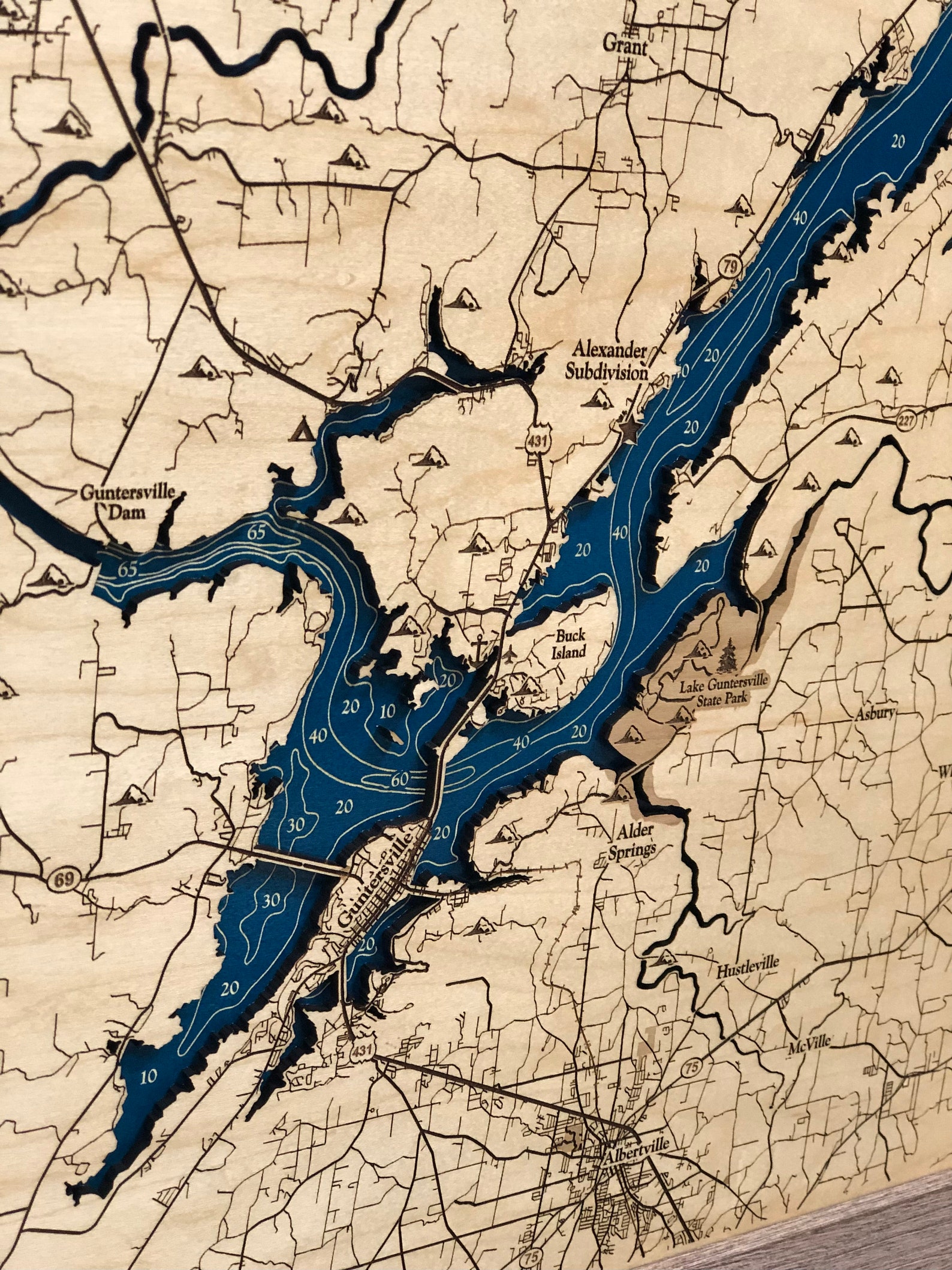 Guntersville Lake Map Lake Guntersville Map Custom Lake Art | Etsy