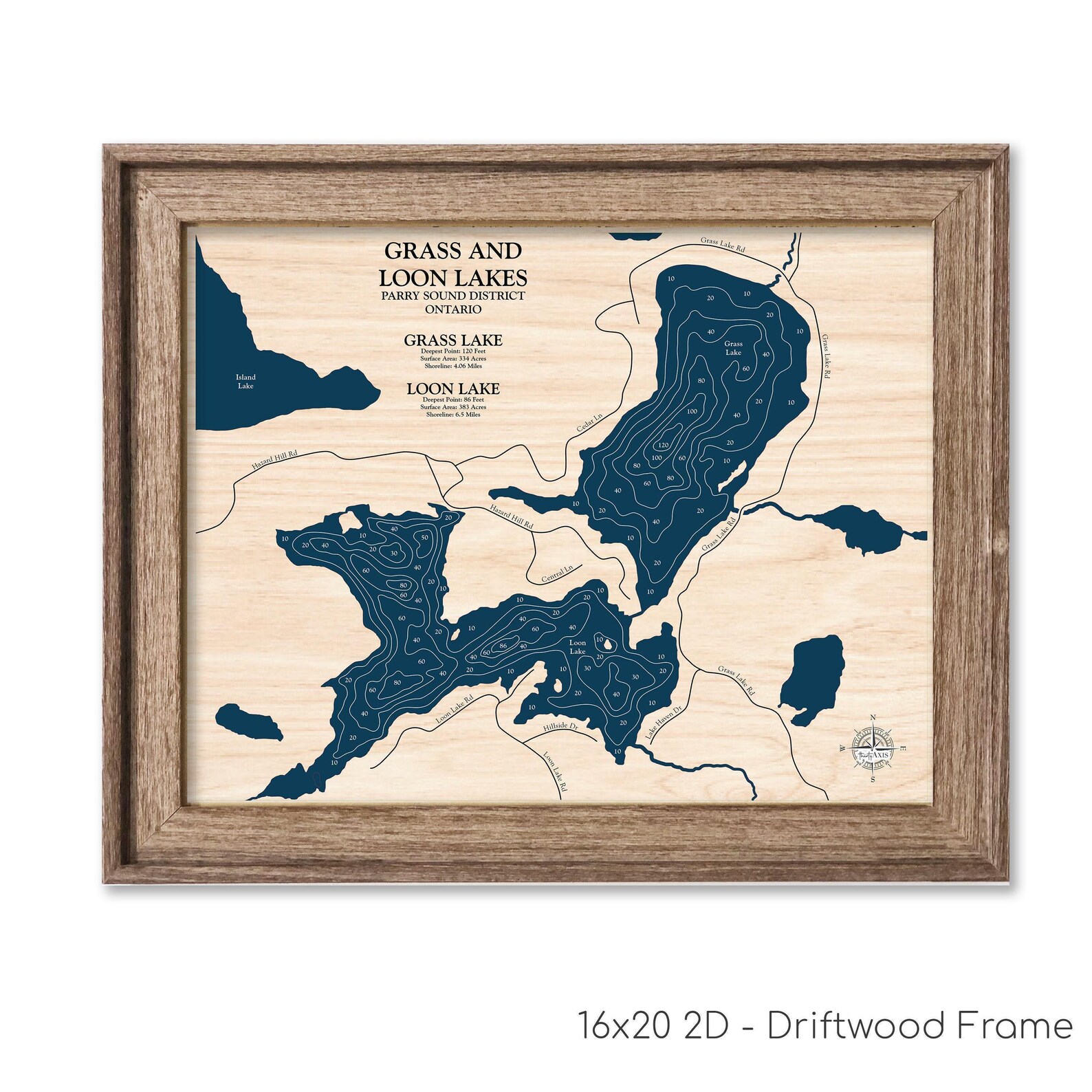 Loon Lake Map, Grass Lake Map, Custom Lake Map, Wood Lake Map, 3D Wall ...