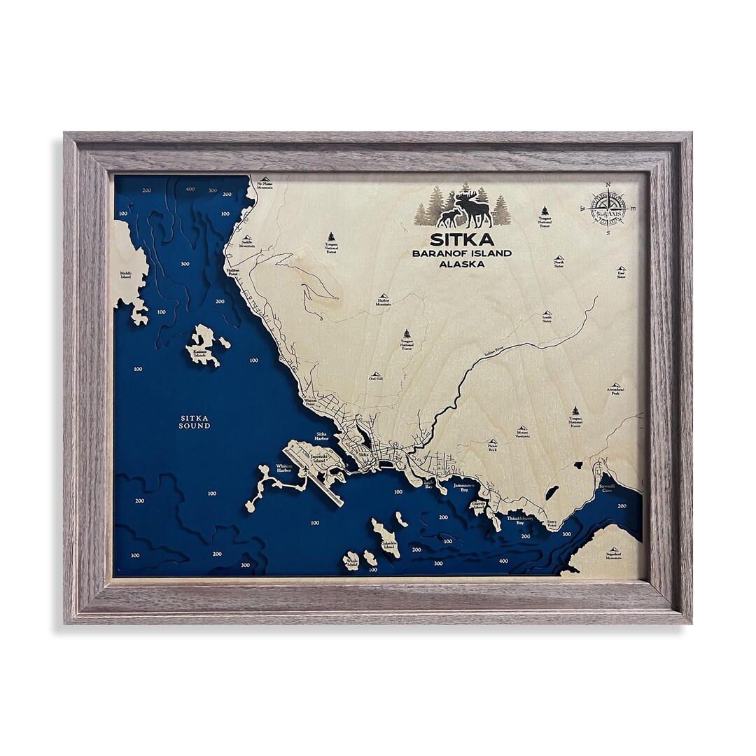 Sitka Map, Baranof Island Map, Alaska Map, Custom Wood Map, 3D Wood Map ...