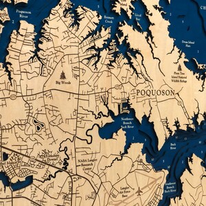 Poquoson Map, Virginia Map, Custom Wood Map, 3D Wall Art, Contour Map ...