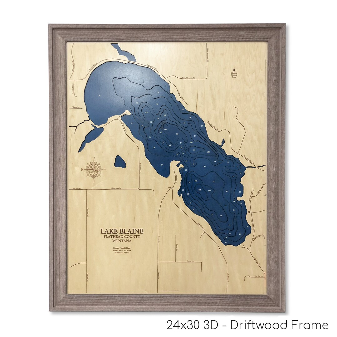 Lake Blaine Map, Custom Wood Map, Custom Lake Art, 3D Wall Art, Contour ...