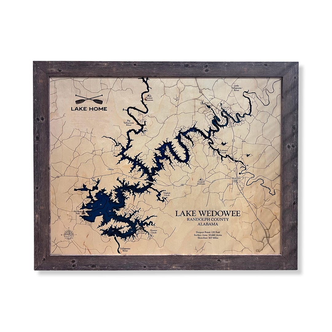 Lake Wedowee Map, Lake Wedowee, Wood Lake Map, Wood Lake Sign, Lake Art ...