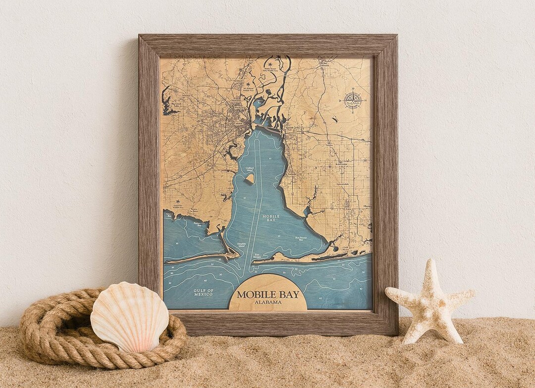 Mobile Bay Map, Alabama Coast Map, Custom Wood Map, 3D Wood Map, Custom ...