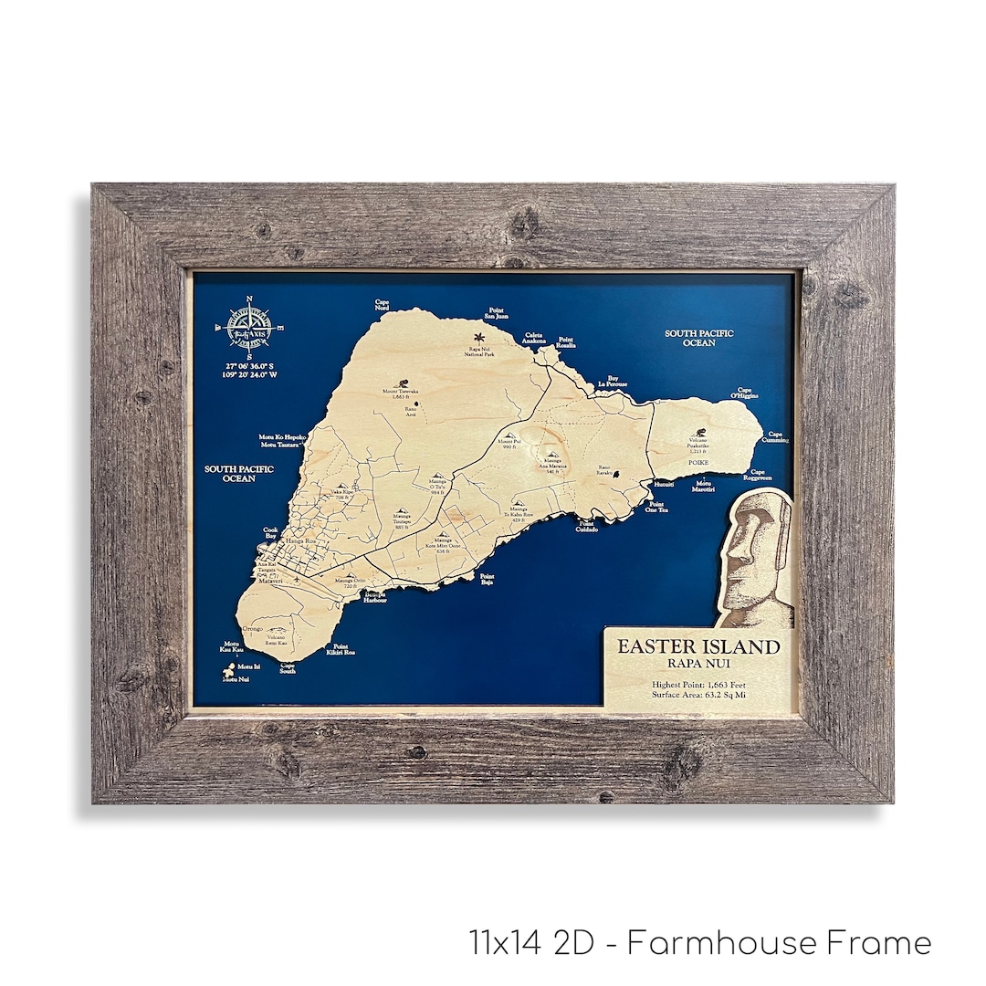 Easter Island Map, Easter Island, 3D Wall Art, Polynesia Map, Contour ...
