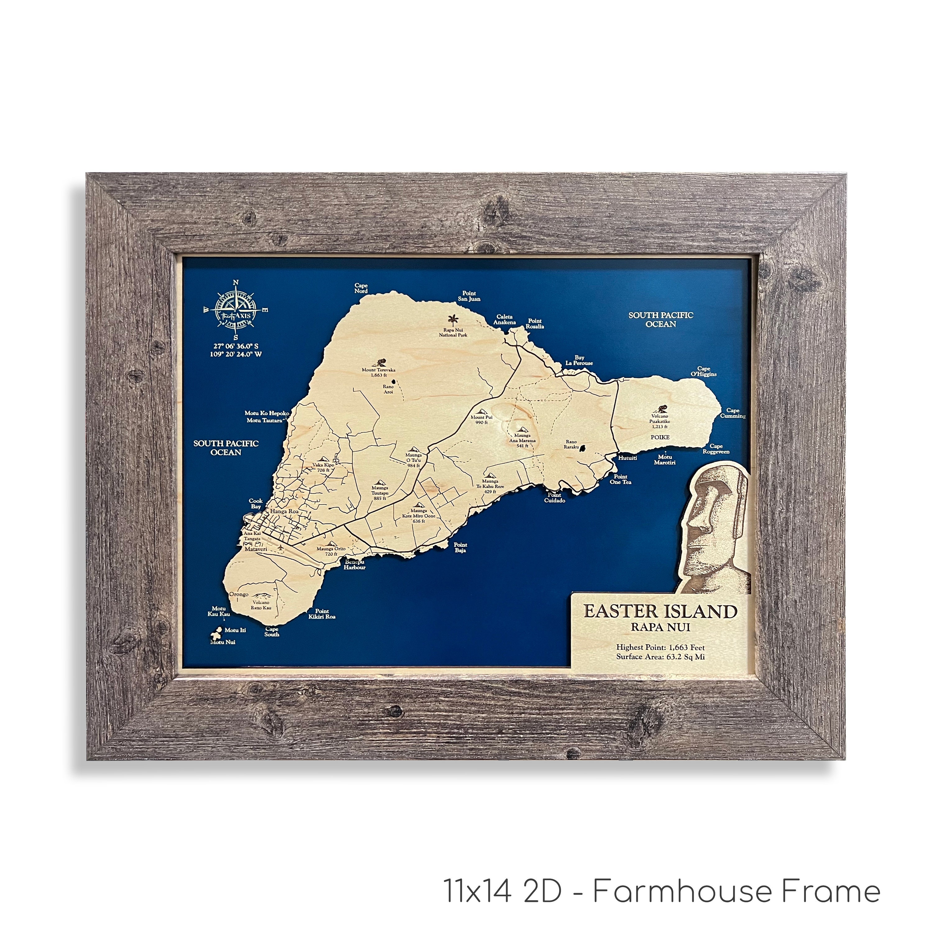 Easter Island Map Easter Island 3D Wall Art Polynesia Map - Etsy