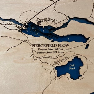 Tupper Lake Map, Piercefield Flow Map, Lake House, 3D Lake Map, Wood ...