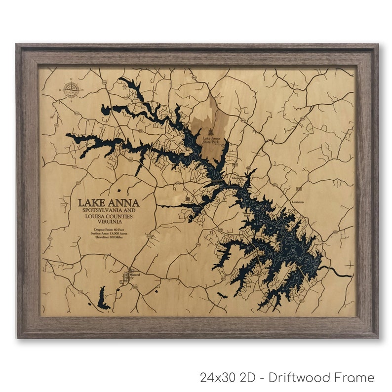 Lake Anna Map Custom Wood Map Custom Lake Art 3D Wall Art - Etsy