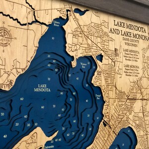 Lake Mendota + Lake Monona - Custom Wood Map - Art - 3D Wall Art ...