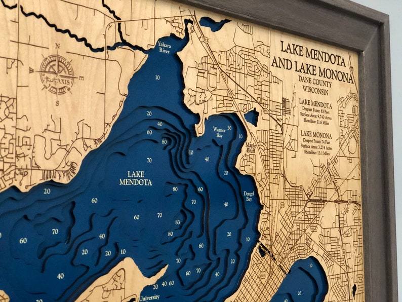 Lake Mendota Lake Monona Custom Wood Map Art 3D Wall - Etsy
