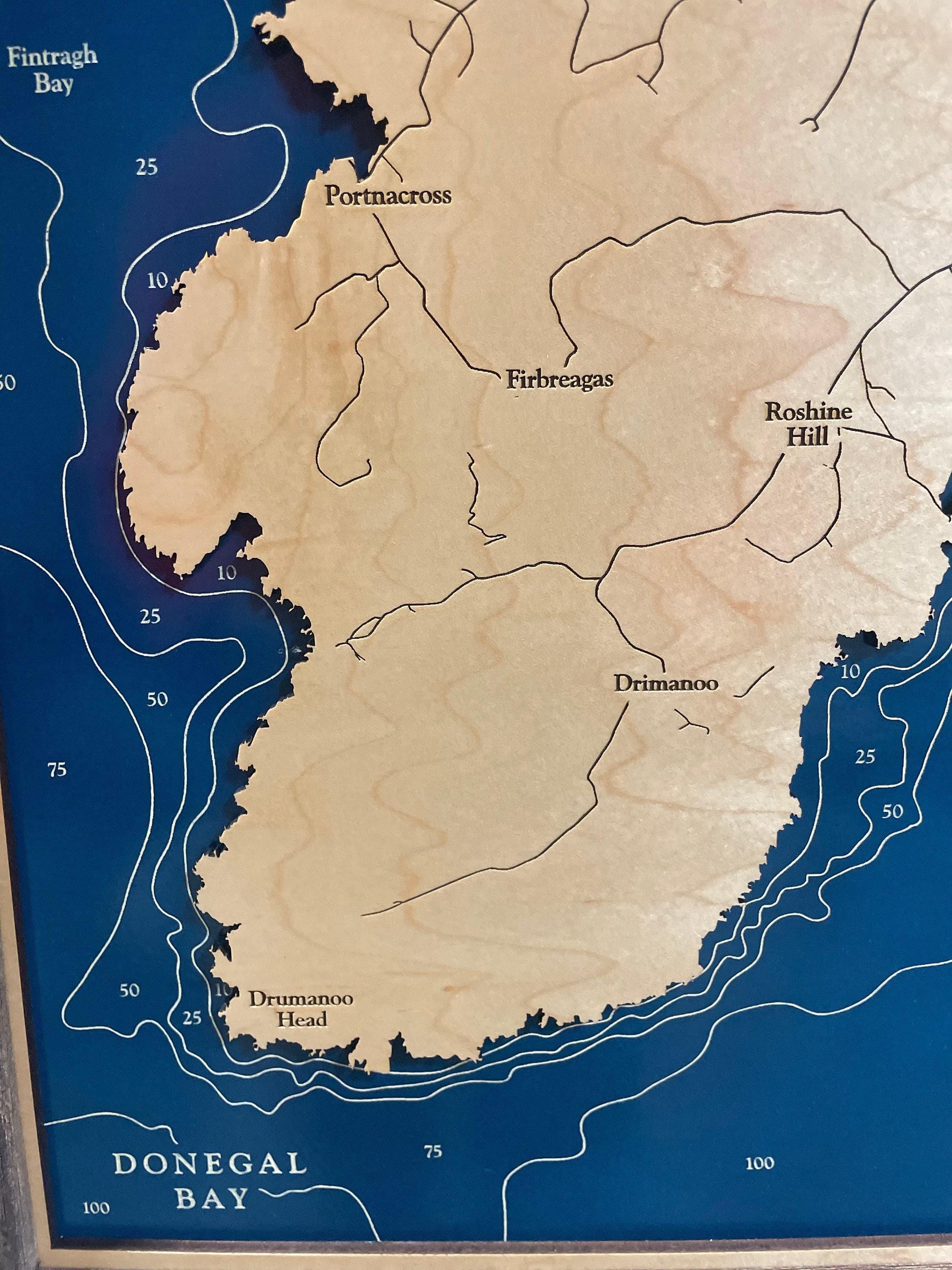 Killybegs Map, Ireland Map, Custom Wood Map, 3D Wood Map, Custom Coast ...