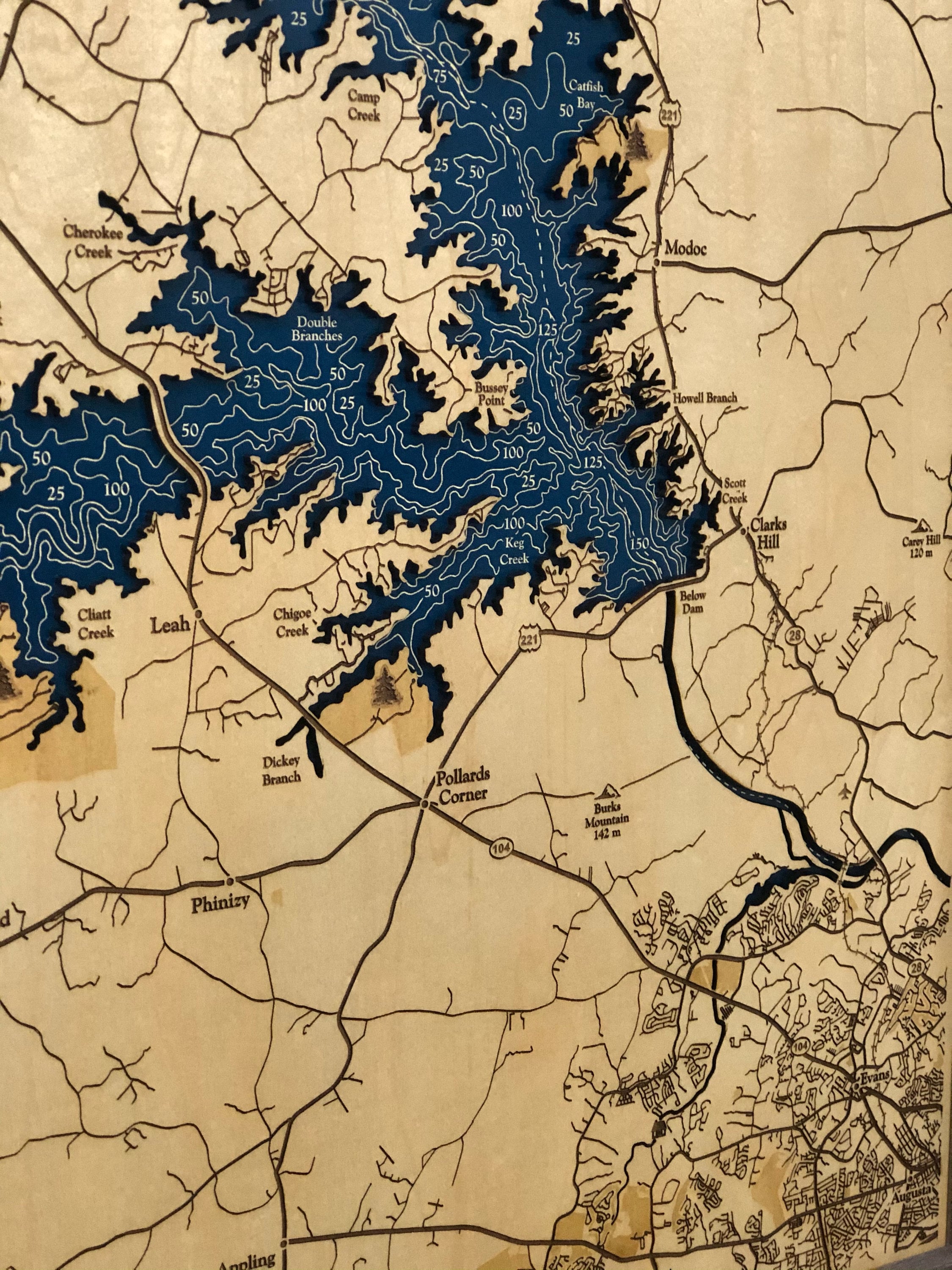 Lake Strom Thurmond Map Custom Wood Map Custom Lake Art 3D - Etsy