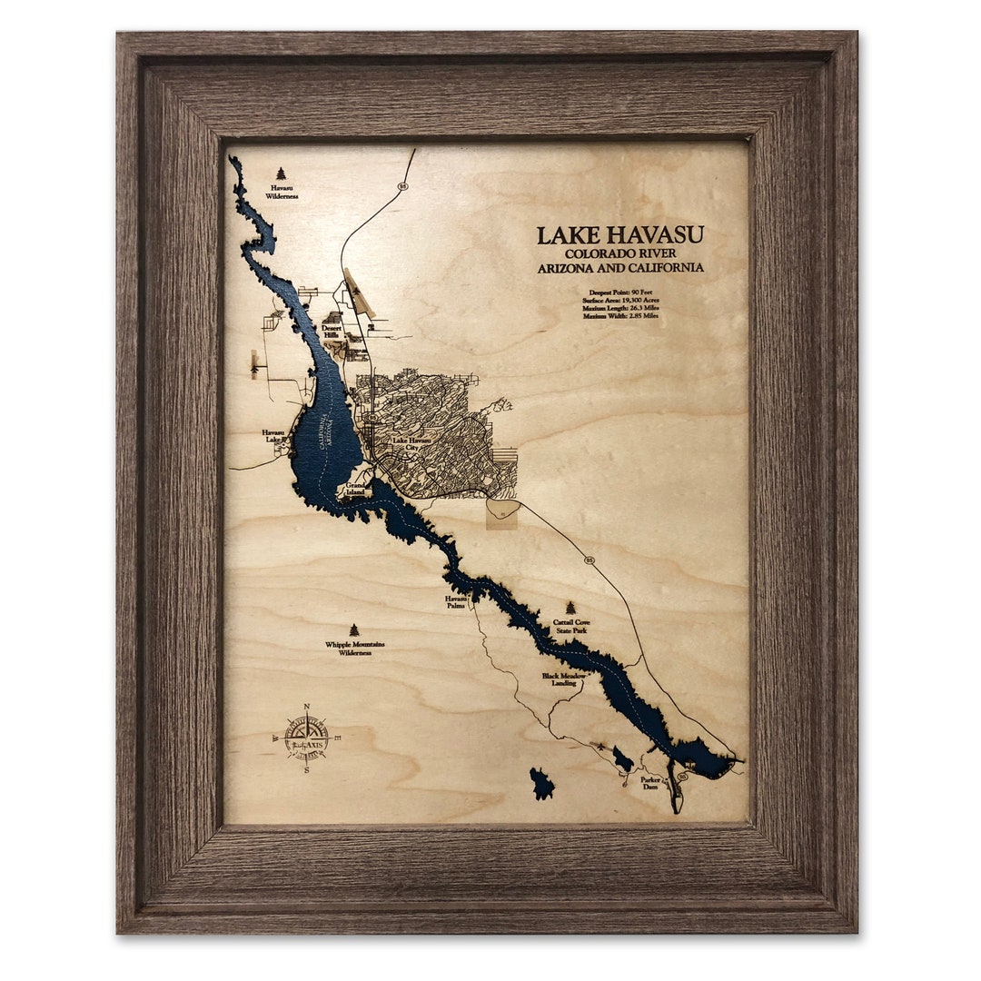Full Lake Havasu Map, Custom Wood Map, 3D Wall Art, Contour Map, Lake ...