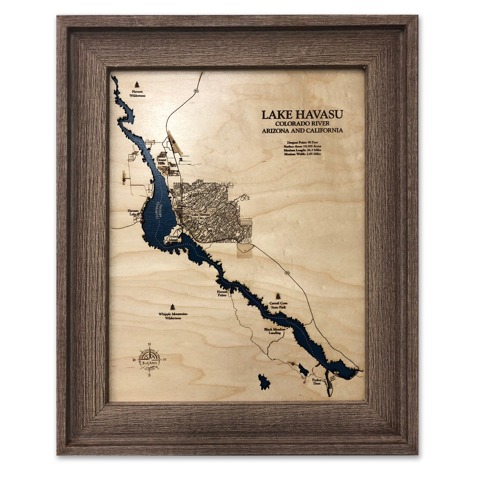 Full Lake Havasu Map, Custom Wood Map, 3D Wall Art, Contour Map, Lake ...