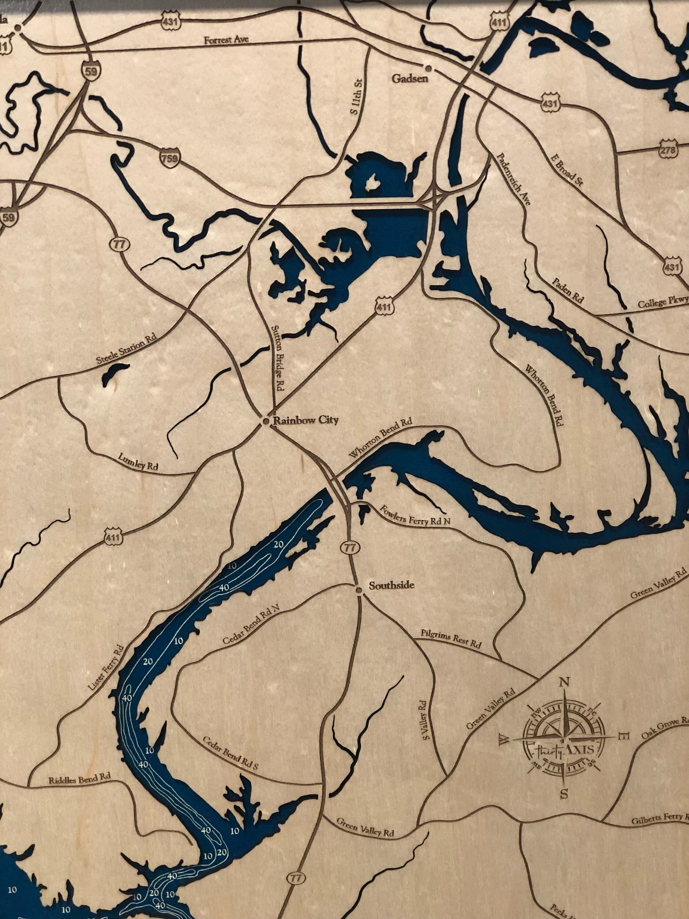 Neely Henry Lake Map Wood Lake Map Custom Wood Map 3D - Etsy