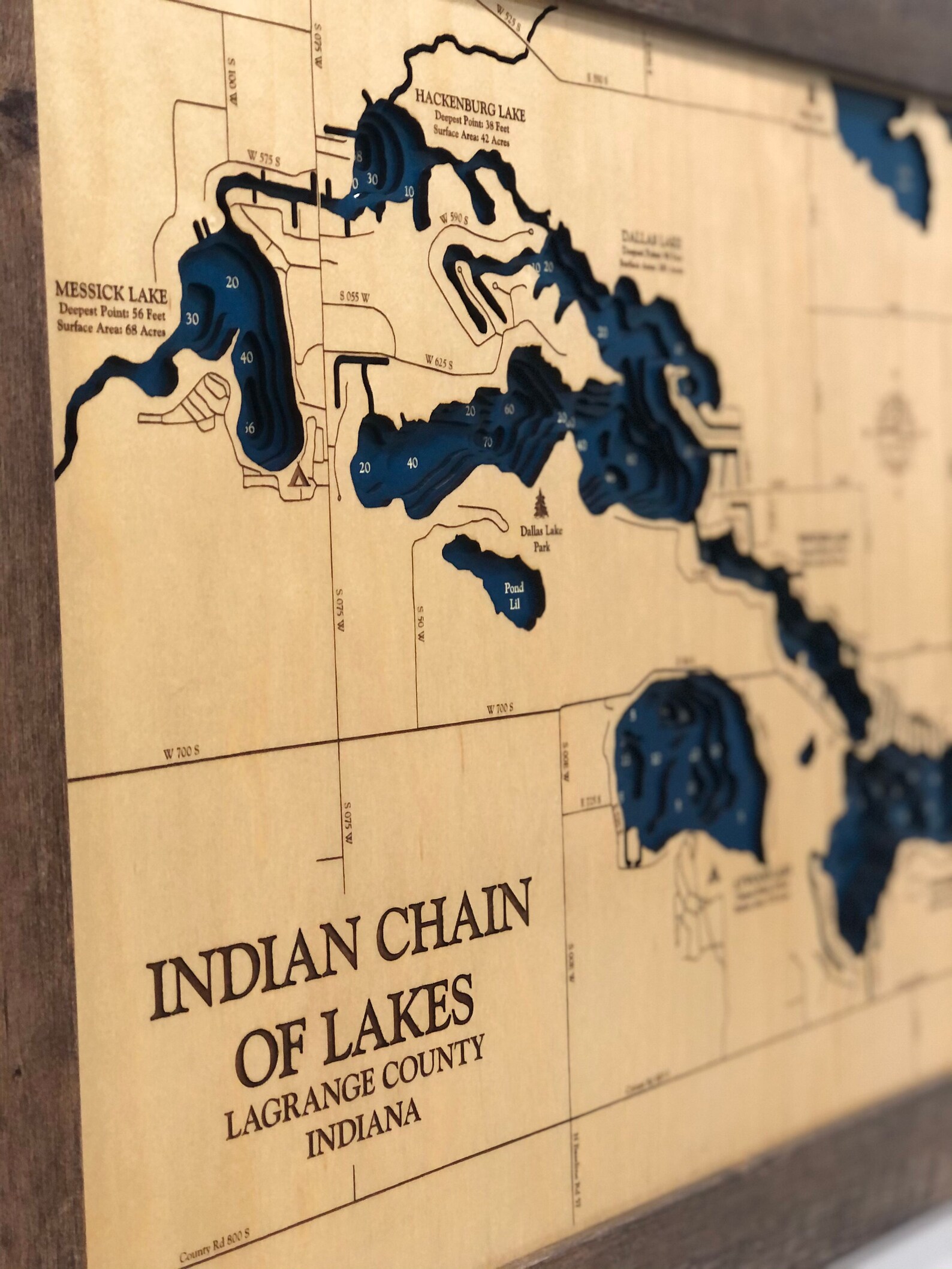 Indian Chain of Lakes Map Dallas Lake Map Custom Wood Map - Etsy