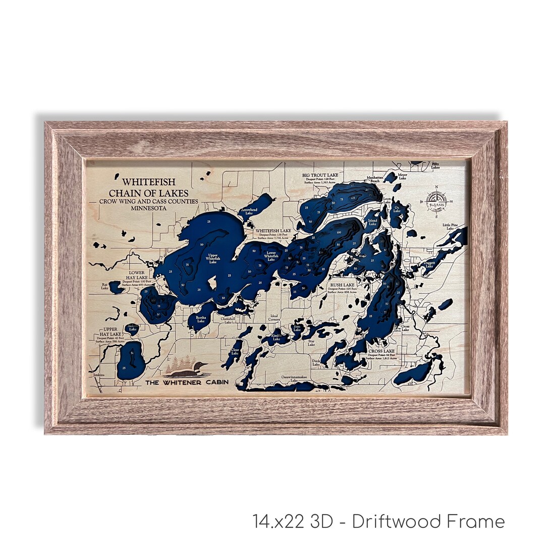 Whitefish Chain of Lakes Map, Whitefish Lake, Custom Lake Map, Custom ...
