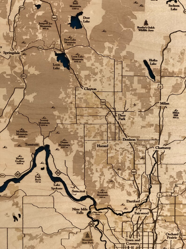 Spokane River Map Custom Wood Map 3D Wall Art Contour Map - Etsy