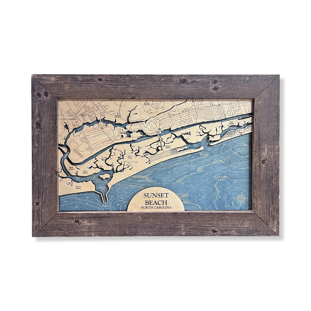 Sunset Beach Map, North Carolina Map, NC Coast Map, NC Wood Map, Wood ...