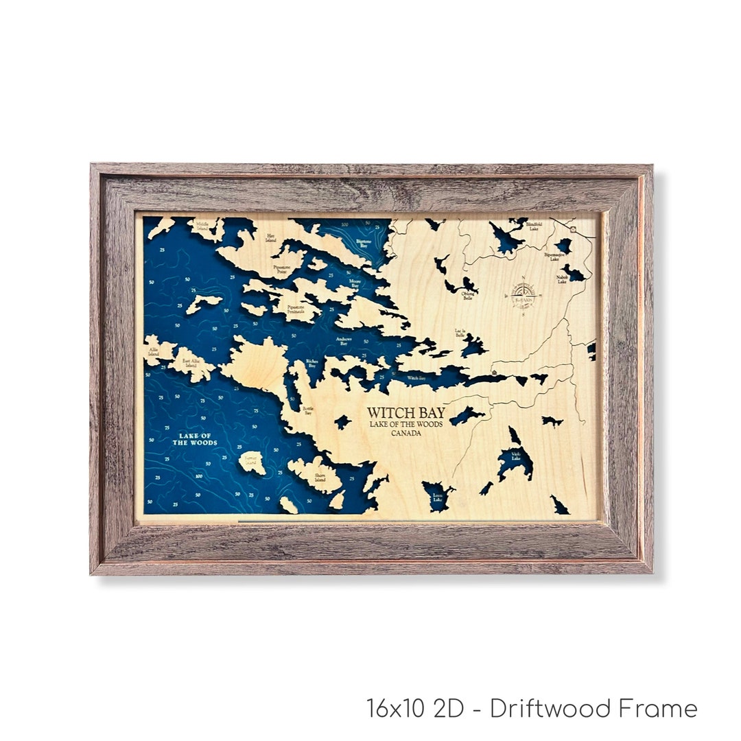 Witch Bay Map, Lake of the Woods Map, Lake Map, Wood Lake Map, 3D Wall ...
