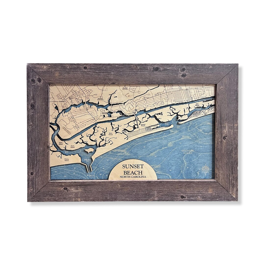 Sunset Beach Map, North Carolina Map, NC Coast Map, NC Wood Map, Wood ...