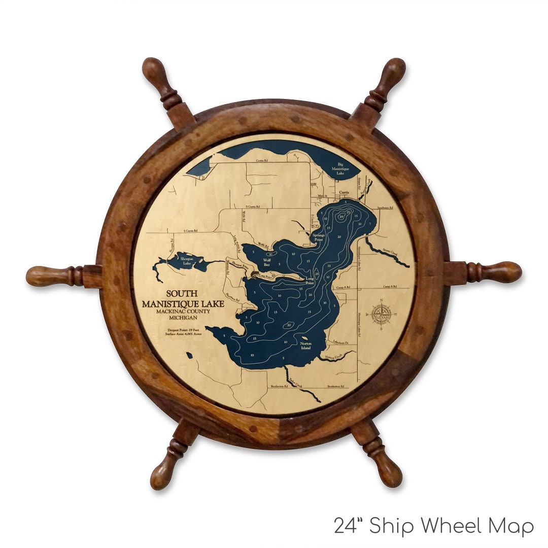 South Manistique Lake Map, Manistique Lake, Custom Wood Map, 3D Wall ...