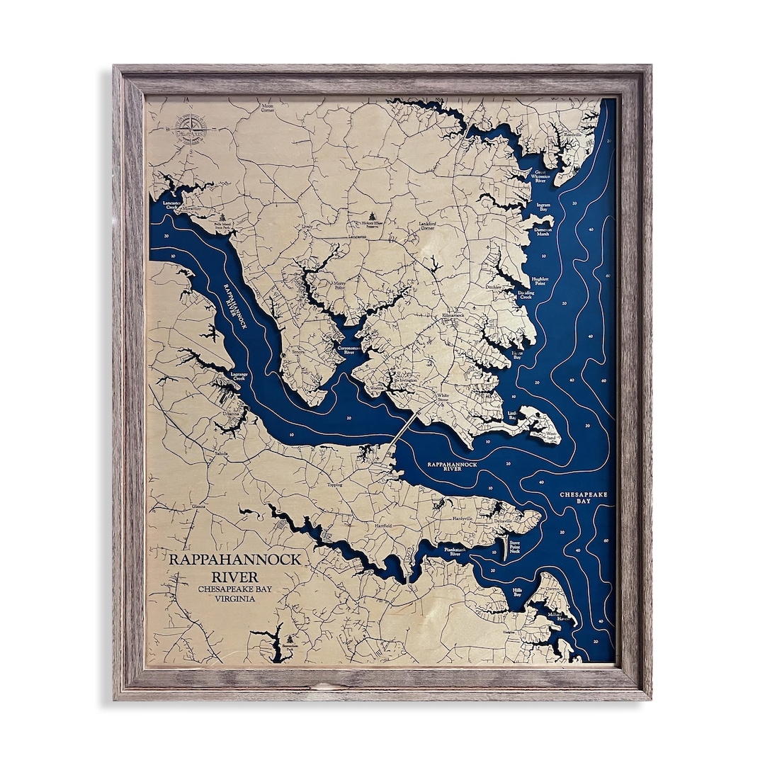 Rappahannock River Map, Virginia Map, Travel Gift, Honeymoon Map ...