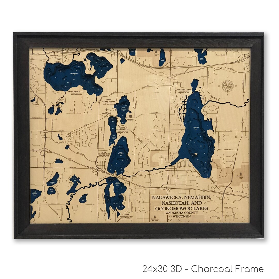 Nagawicka Lake Map, Oconomowoc Lake Map, Custom Wood Map, 3D Wall Art ...
