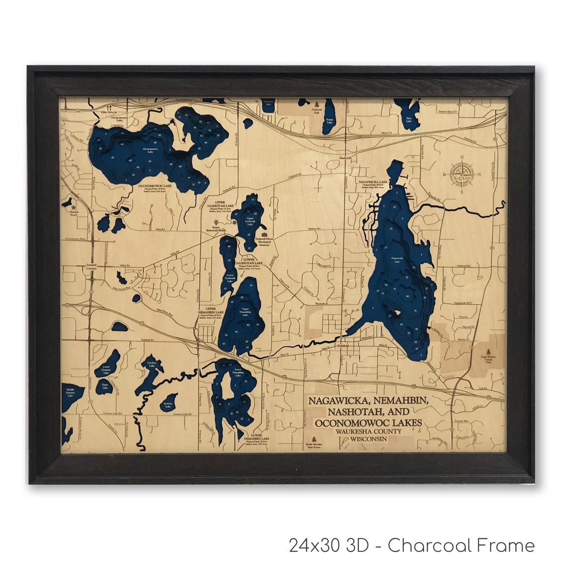 Nagawicka Lake Map Oconomowoc Lake Map Custom Wood Map 3D | Etsy