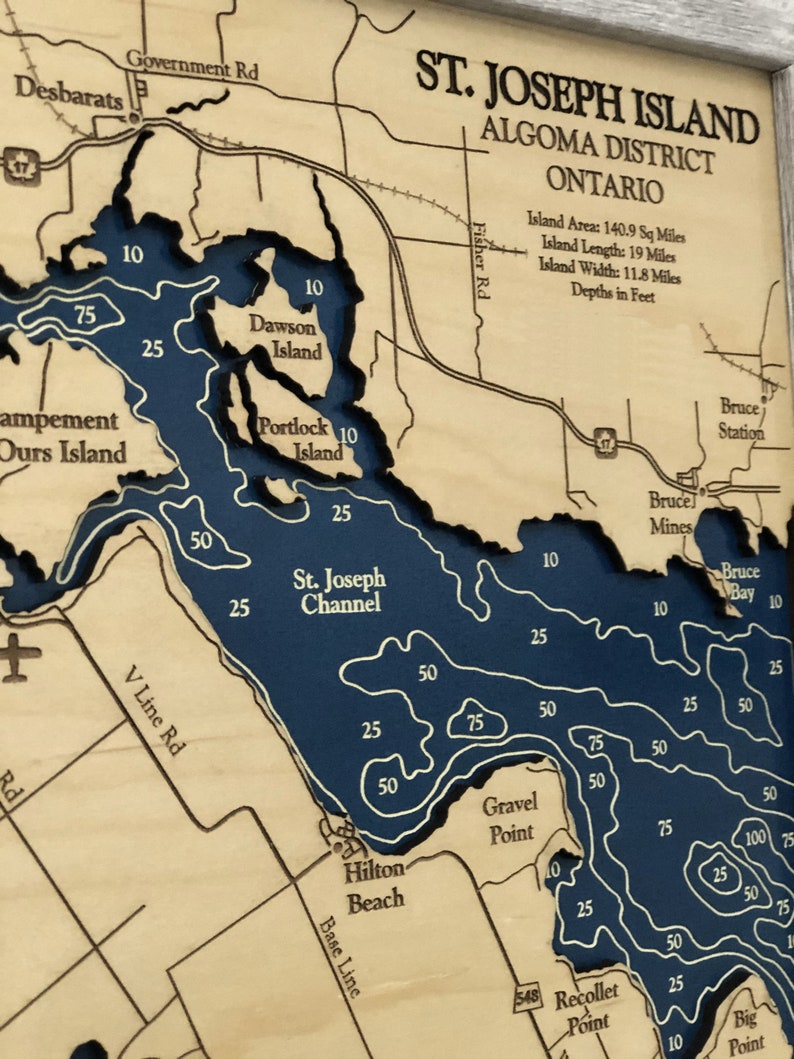 St Joseph Island Dimensional Wood Carved Depth Contour Map | Etsy