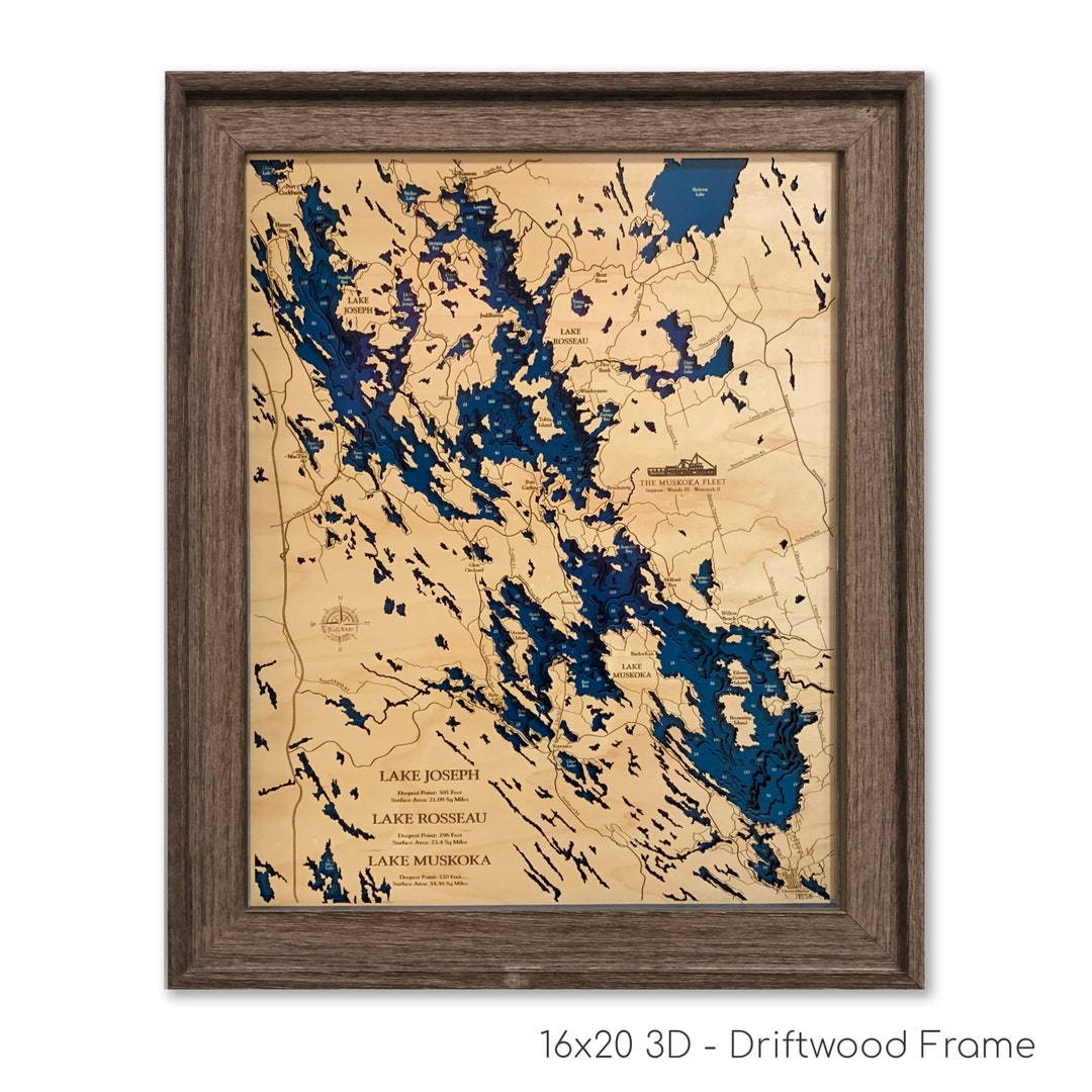Muskoka Map, Lake Joseph, Lake Rosseau Map, Custom Lake Map, Wood Lake ...