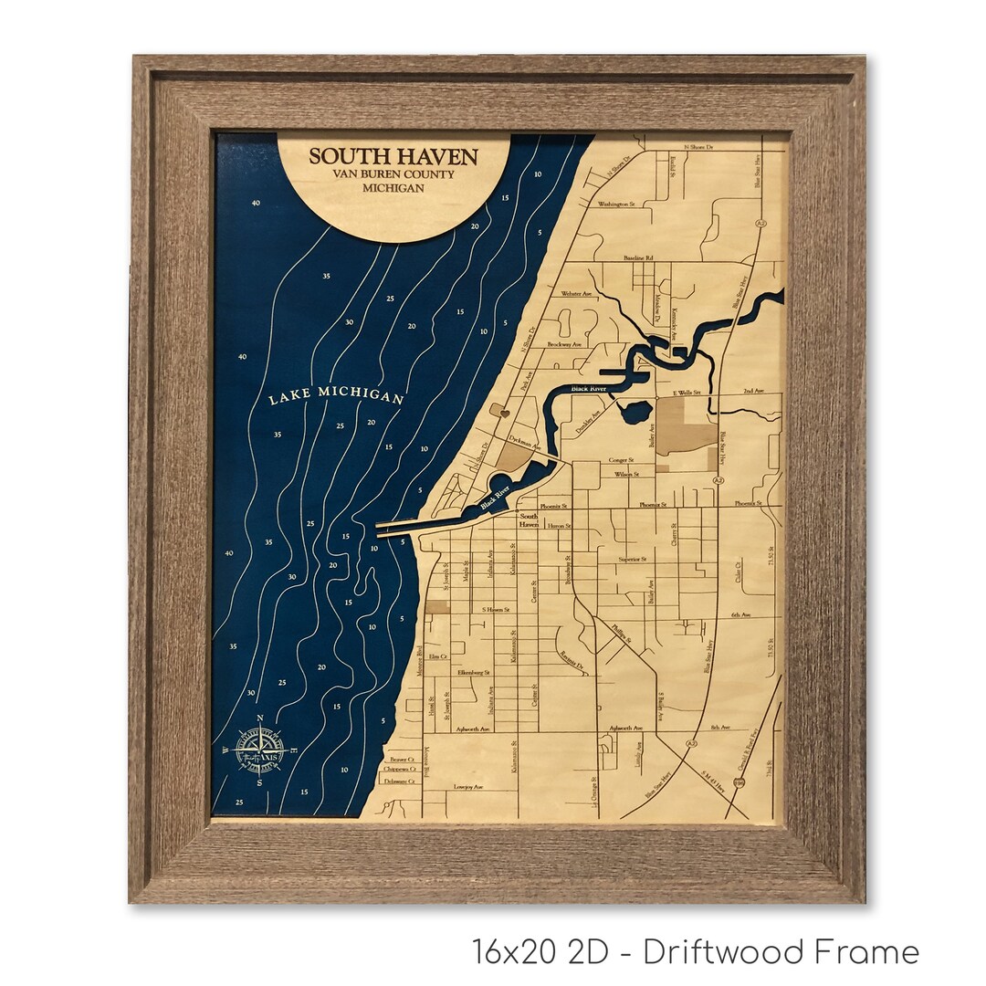 South Haven Map, Lake Michigan Wood Map, 3D Wood Map, Lake Map, Great ...
