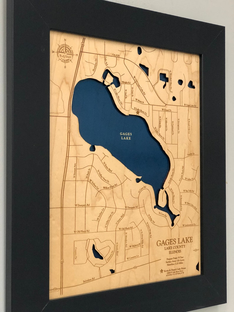 Gages Lake Map Custom Wood Map Custom Lake Art 3D Wall Art - Etsy