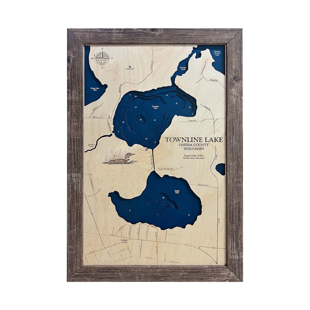 Townline Lake Map, Wisconsin Lakes Map, Wood Lake Map, Custom Wood Map ...