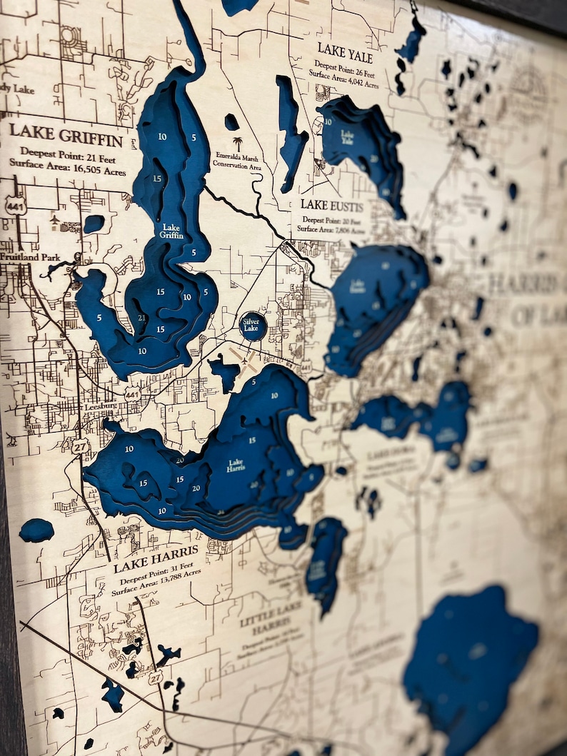 Harris Chain Map Lake Apopka Map Lake Eustis Map Lake - Etsy