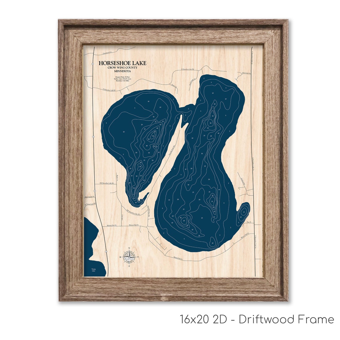 Horseshoe Lake Map Custom Lake Map Wood Lake Map 3D Wall - Etsy